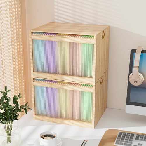 Bamboo Hanging File Boxes with Lids 2 Pack, File Organizer Box for ...