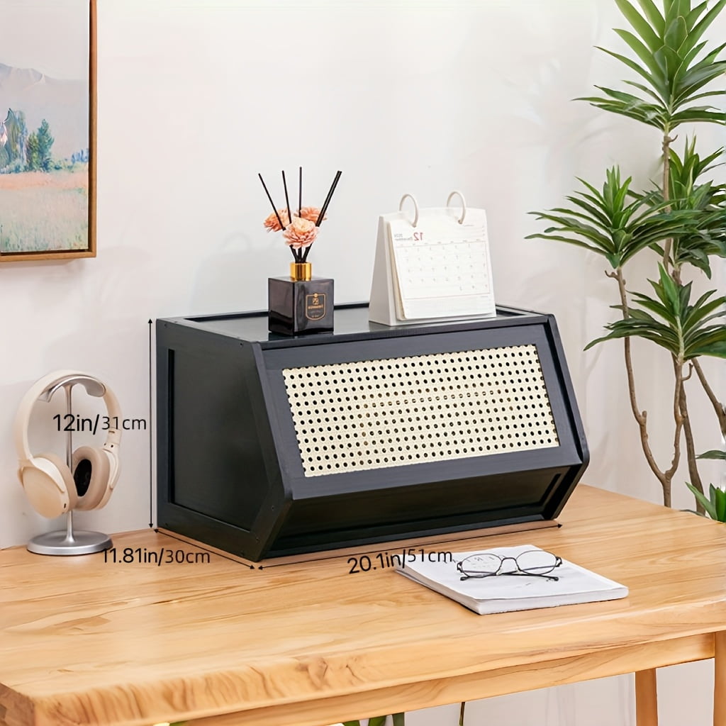 Bamboo & Hardwood Storage Cabinet - Hexagonal Mesh Doors, Stackable ...