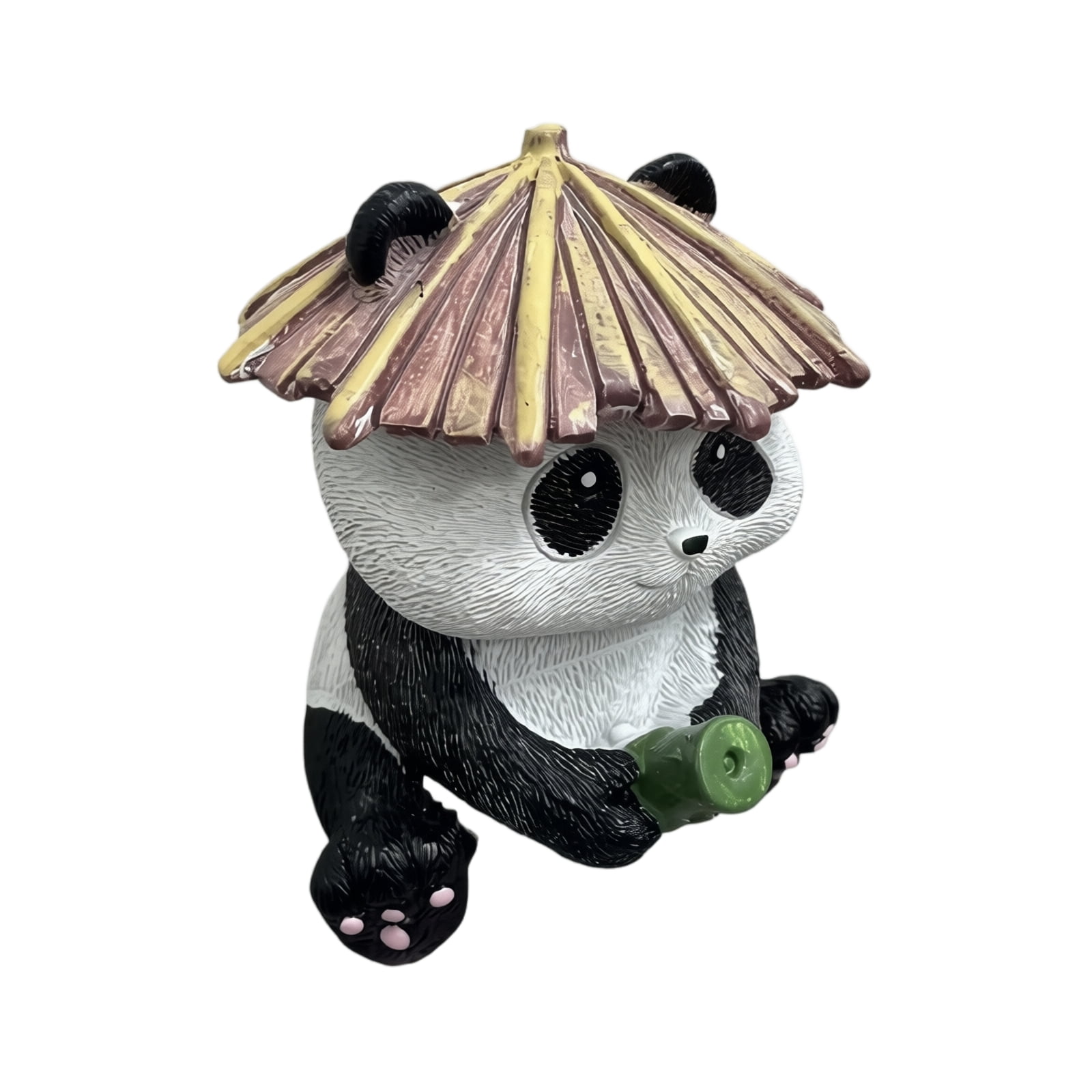 Bamboo Hat Panda Figurine, Stone Texture Resin, 2.6x1.9 in, Cute Desk ...
