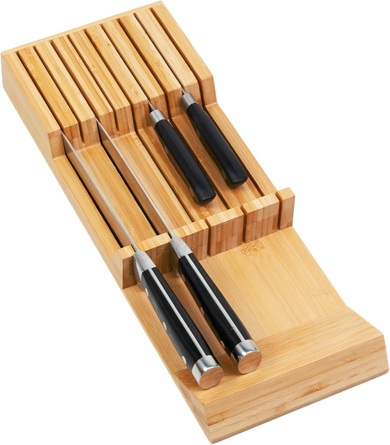 Bamboo In-Drawer Knife Block, Large Kitchen Knife Organizer for 16 ...