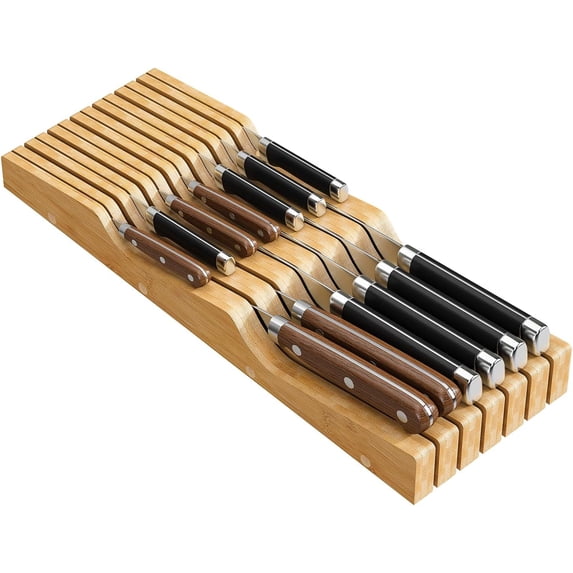 Bamboo In-Drawer Knife Block for 13 Knives(Not Included), Drawer Orizer ...