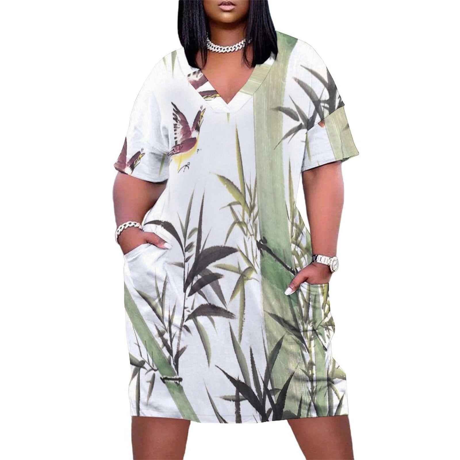 Bamboo Ink Painting Loose Pocket Dress Dresses Summer Summer Dresses ...