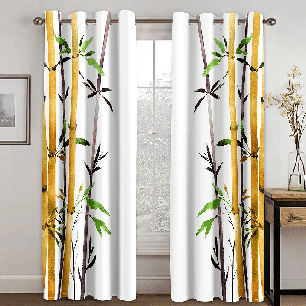 Bamboo Ink Red Sun Pattern High Shading Curtains Different Styles of ...