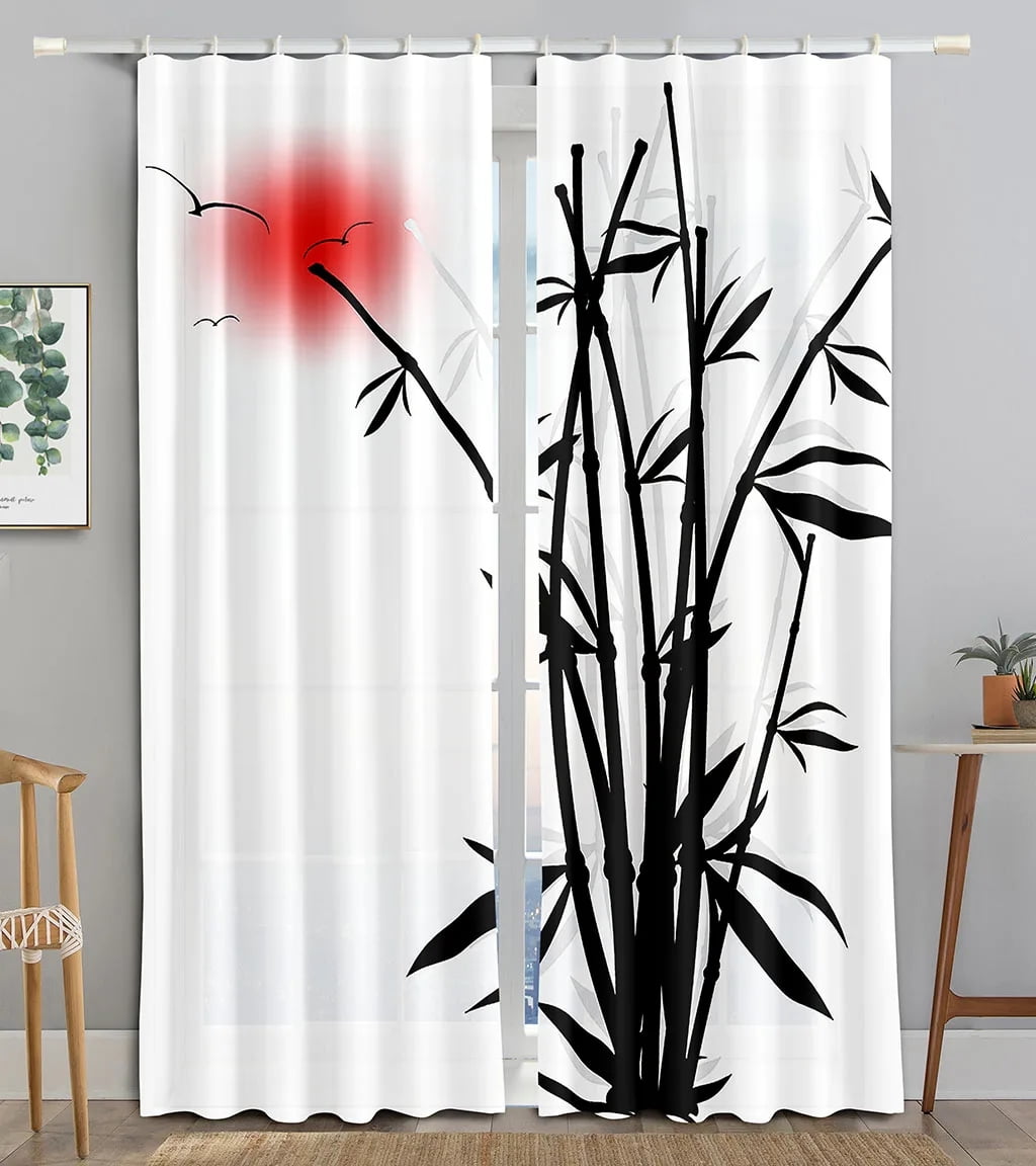 Bamboo Ink Red Sun Pattern High Shading Curtains Different Styles of ...