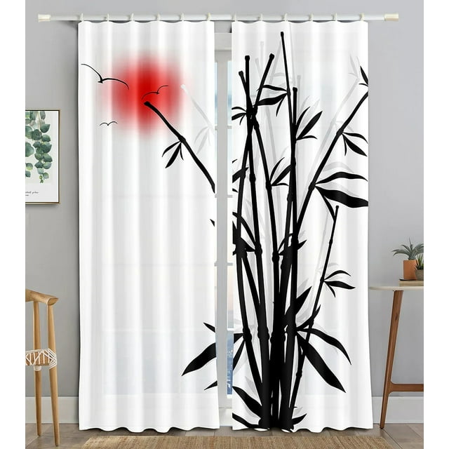 Bamboo Ink Red Sun Pattern High Shading Curtains Different Styles of ...