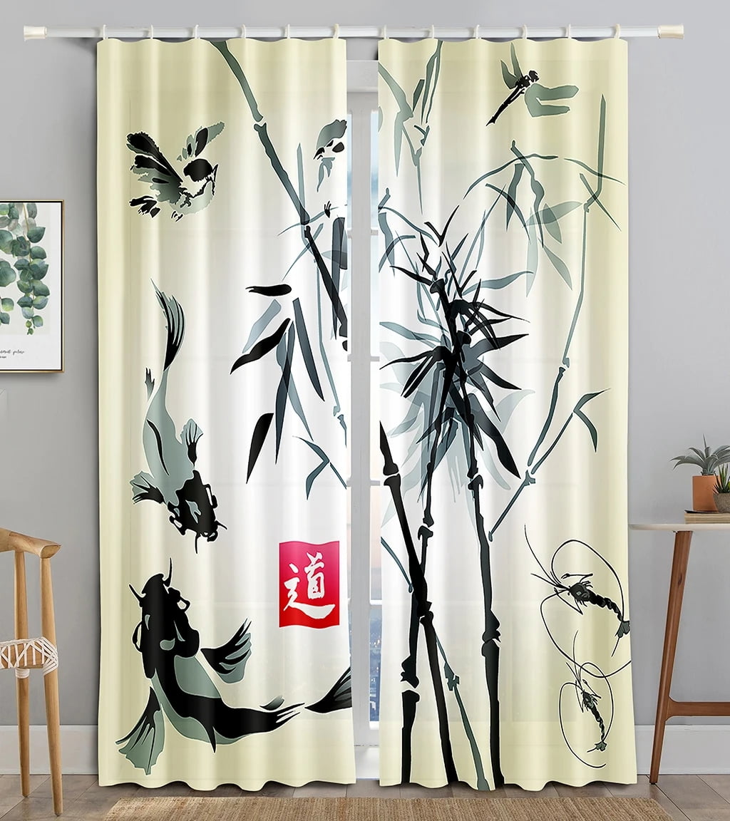 Bamboo Ink Red Sun Pattern High Shading Curtains Different Styles of ...