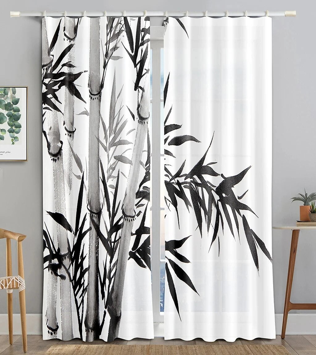 Bamboo Ink Red Sun Pattern High Shading Curtains Different Styles of ...