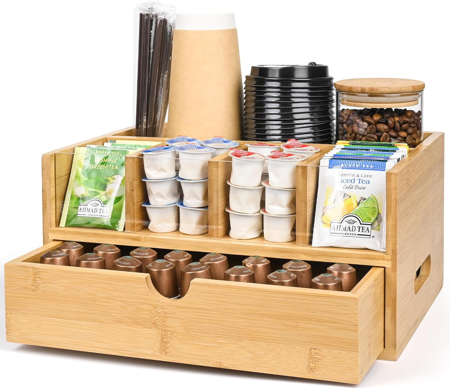 Bamboo K Cup Organizer Coffee Pod Storage Box, Portable Coffee Station ...