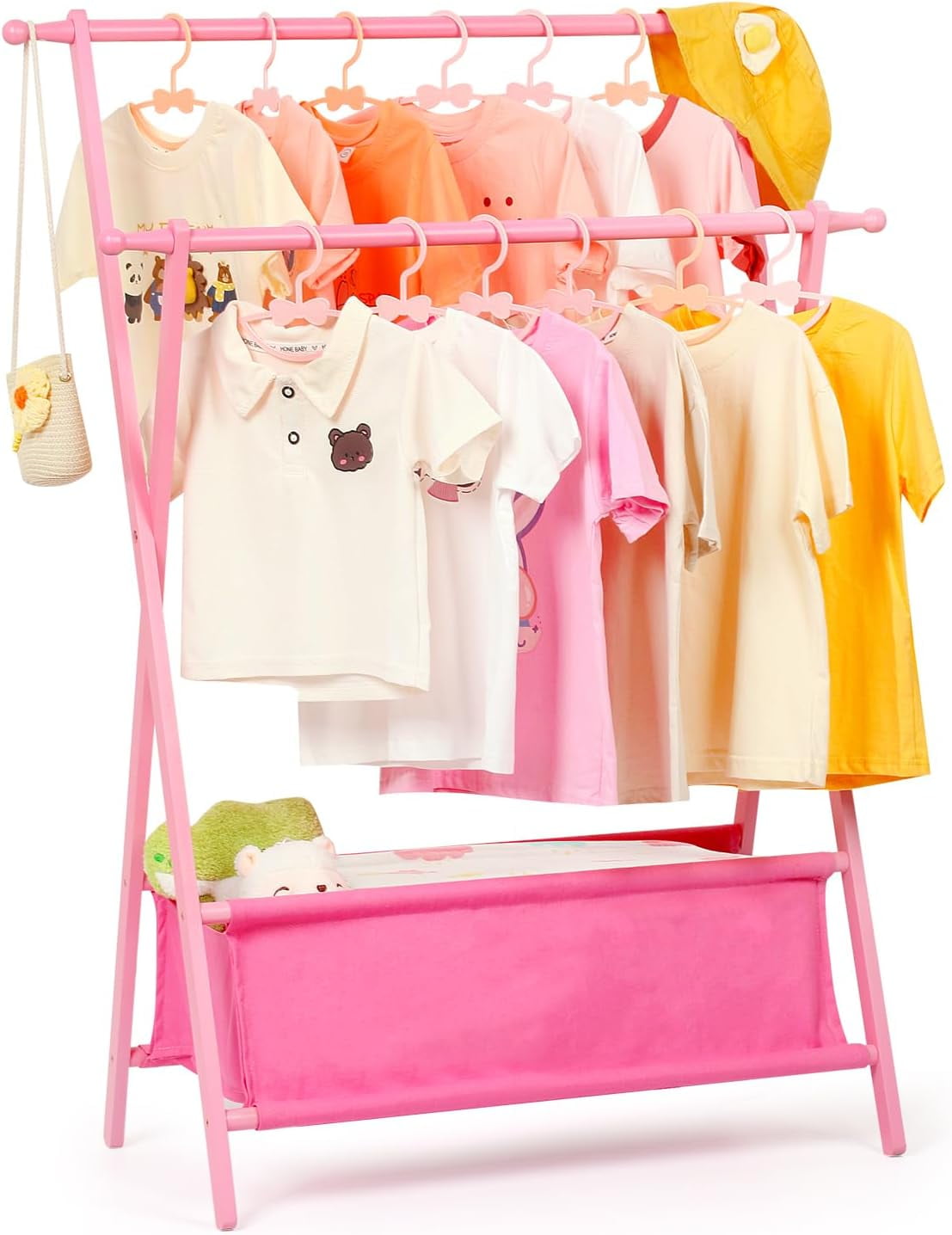 Bamboo Kids Clothing Rack with Dual Poles, Child Dress Up Rack ...