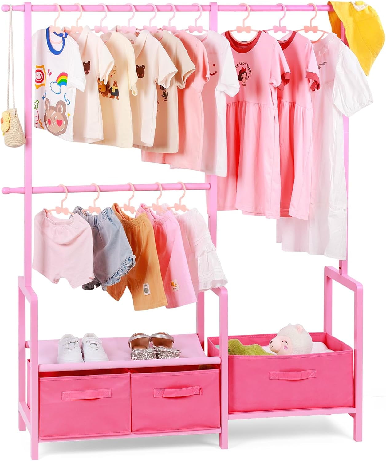 Bamboo Kids Clothing Rack with Triple Hanging Poles, Child Dress Up ...