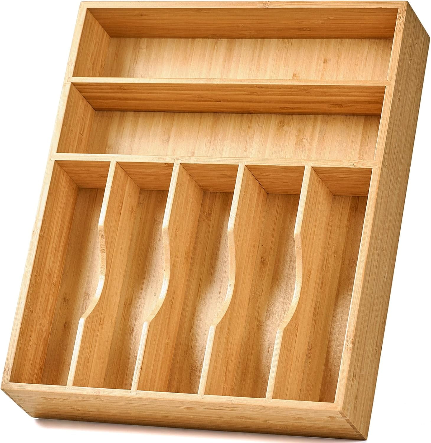 Bamboo Kitchen Drawer Organizer, 13 Inch Silverware Utensil Tray Holder ...