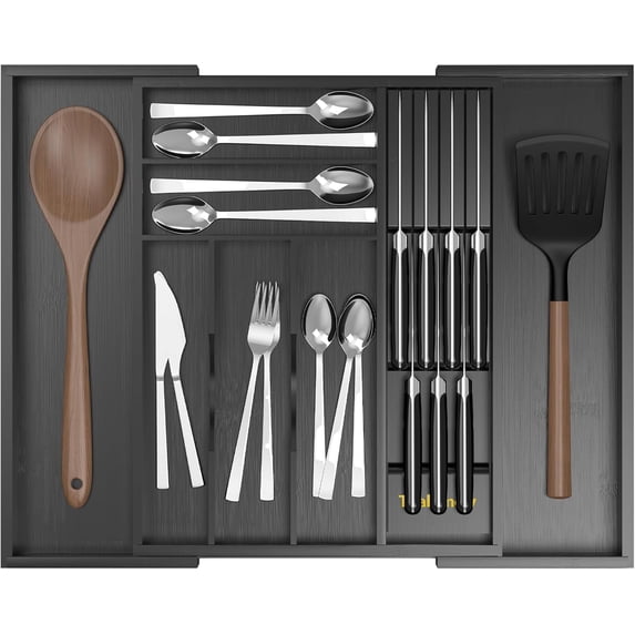 Bamboo Kitchen Drawer Organizer, Expandable Utensil Organizer with ...