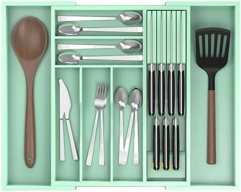Bamboo Kitchen Drawer Organizer, Expandable Utensil Organizer with ...
