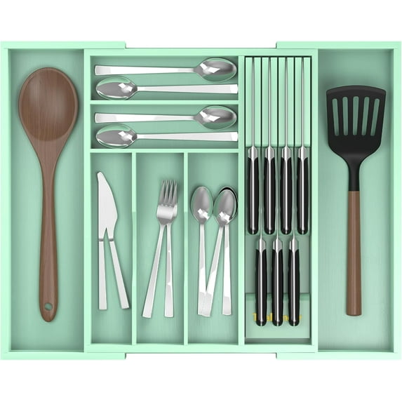 Bamboo Kitchen Drawer Organizer, Expandable Utensil Organizer with ...