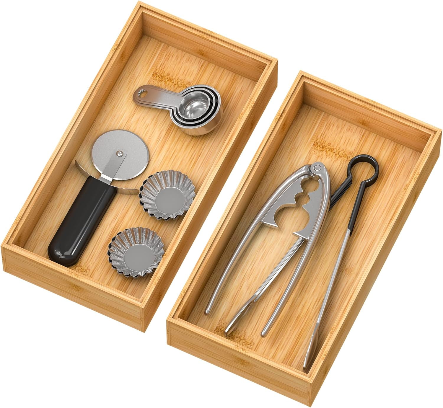 Bamboo Kitchen Drawer Organizer,Stackable Silverware Tray Utensil ...