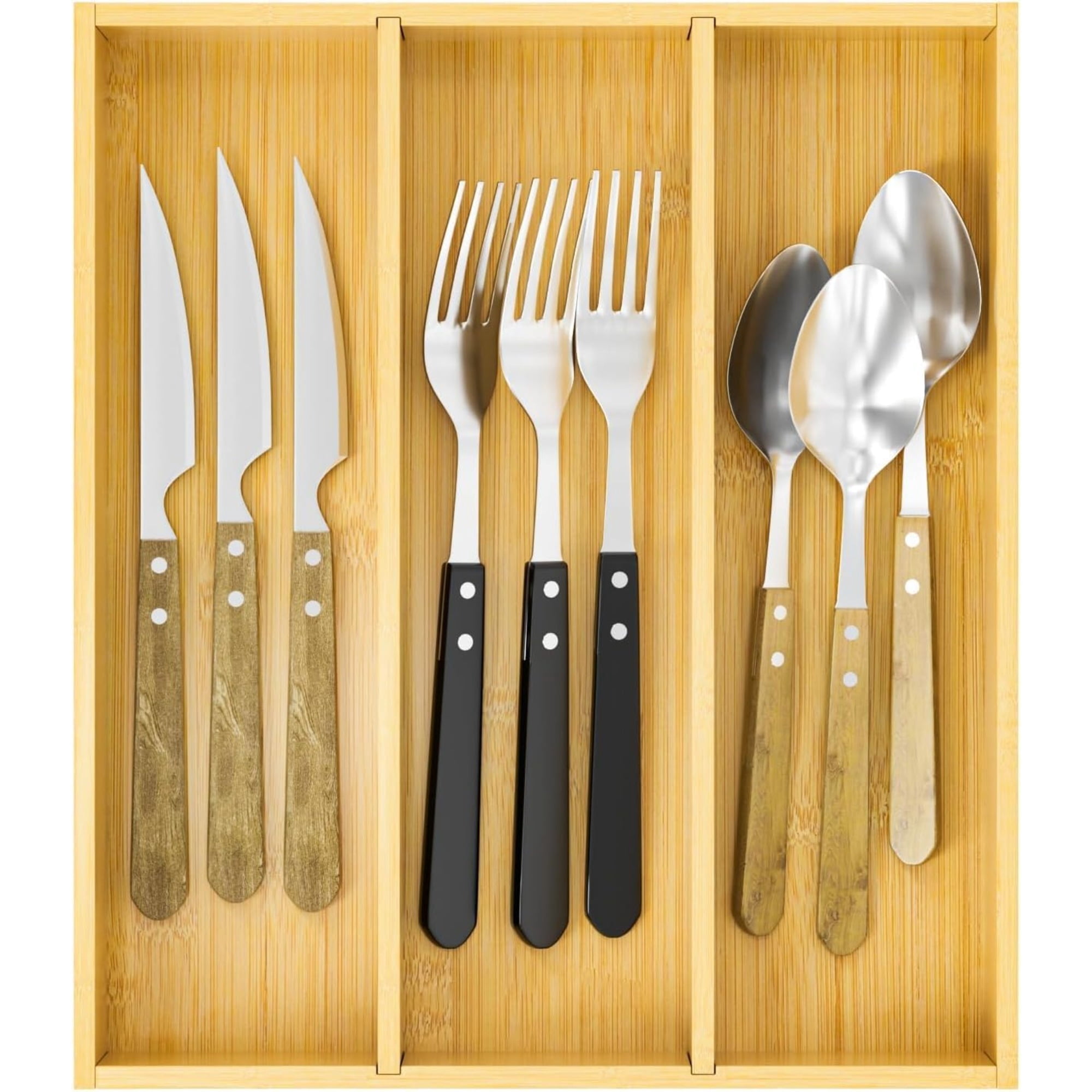 Bamboo Kitchen Drawer Organizer for Utensils, Silverware & Cutlery ...