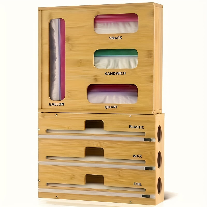 Bamboo Kitchen Drawer Storage Organizer - Foil And Plastic Wrap ...