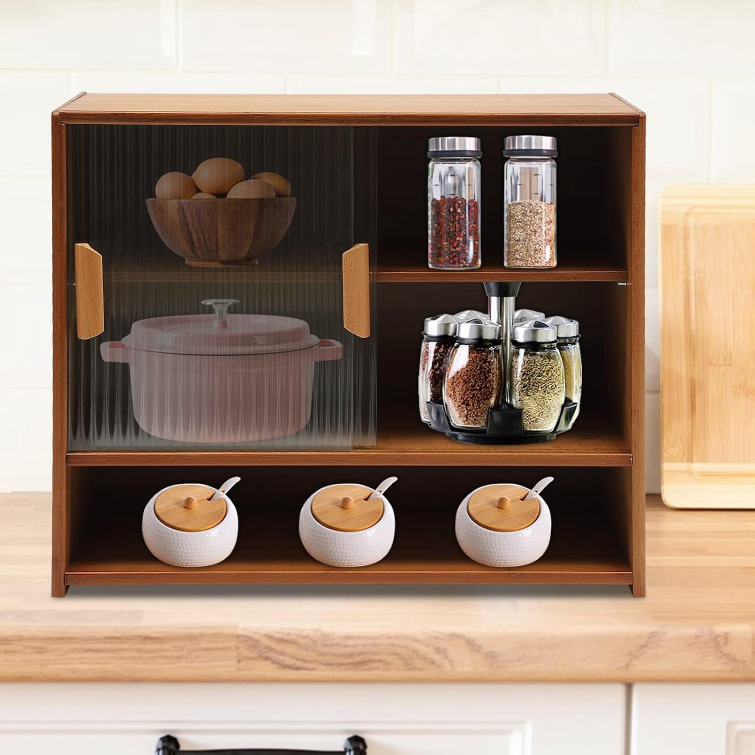 Bamboo Kitchen Pantry 3-Tier Rustic Small Kitchen Storage Cabinet Rack ...