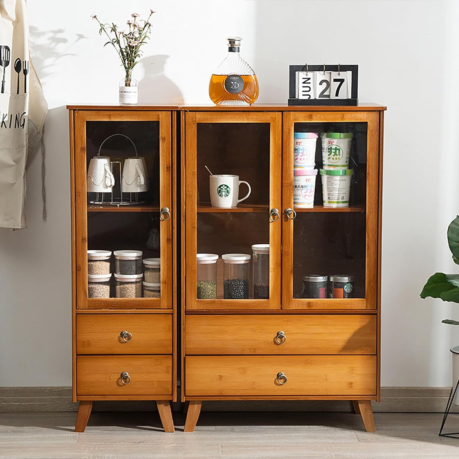 Bamboo Kitchen Sideboard Freestanding Storage Organizer Cupboard with ...