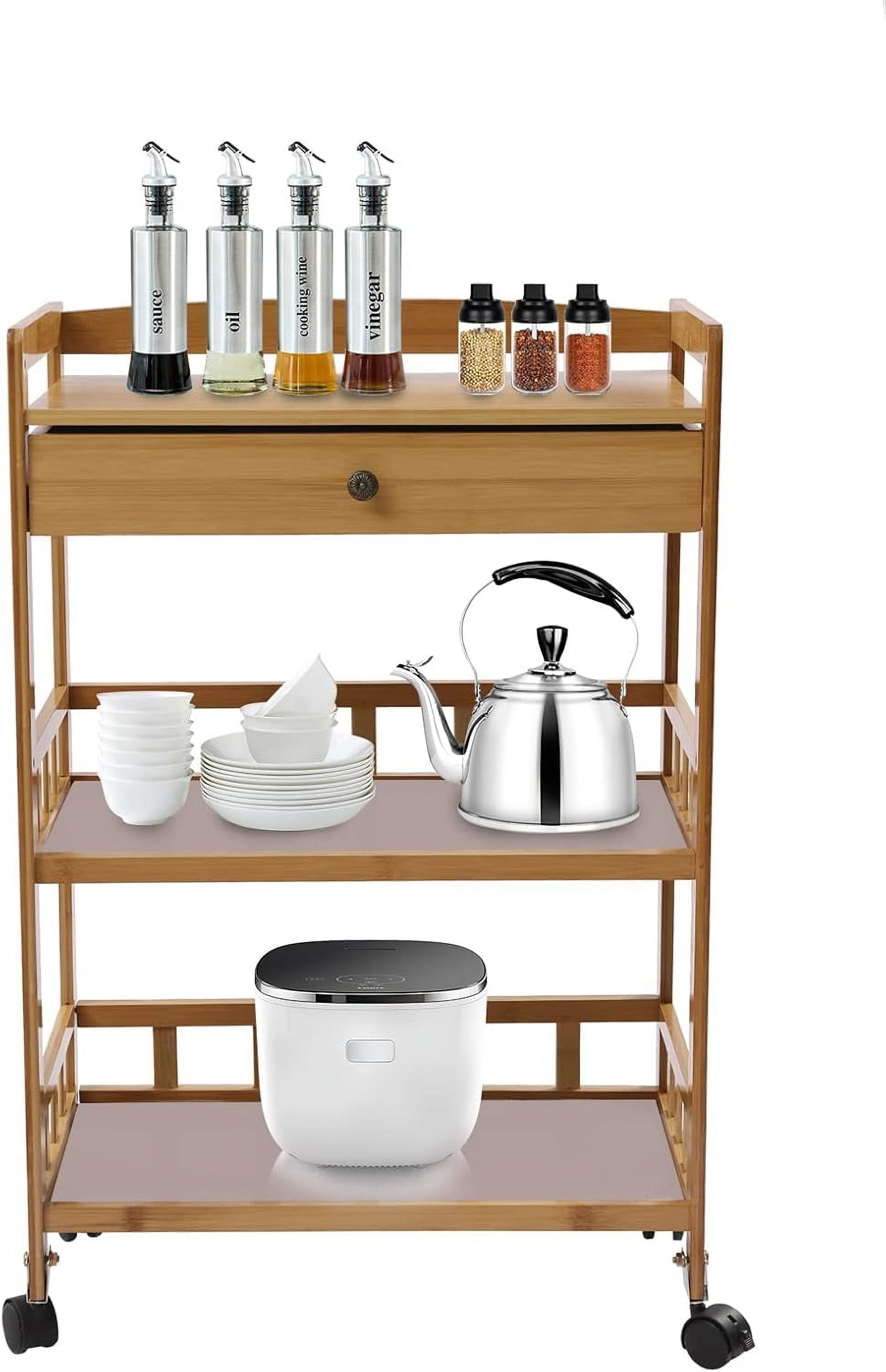 Bamboo Kitchen Storage Cart on Wheels, 3 Tier Rolling Kitchen Island ...