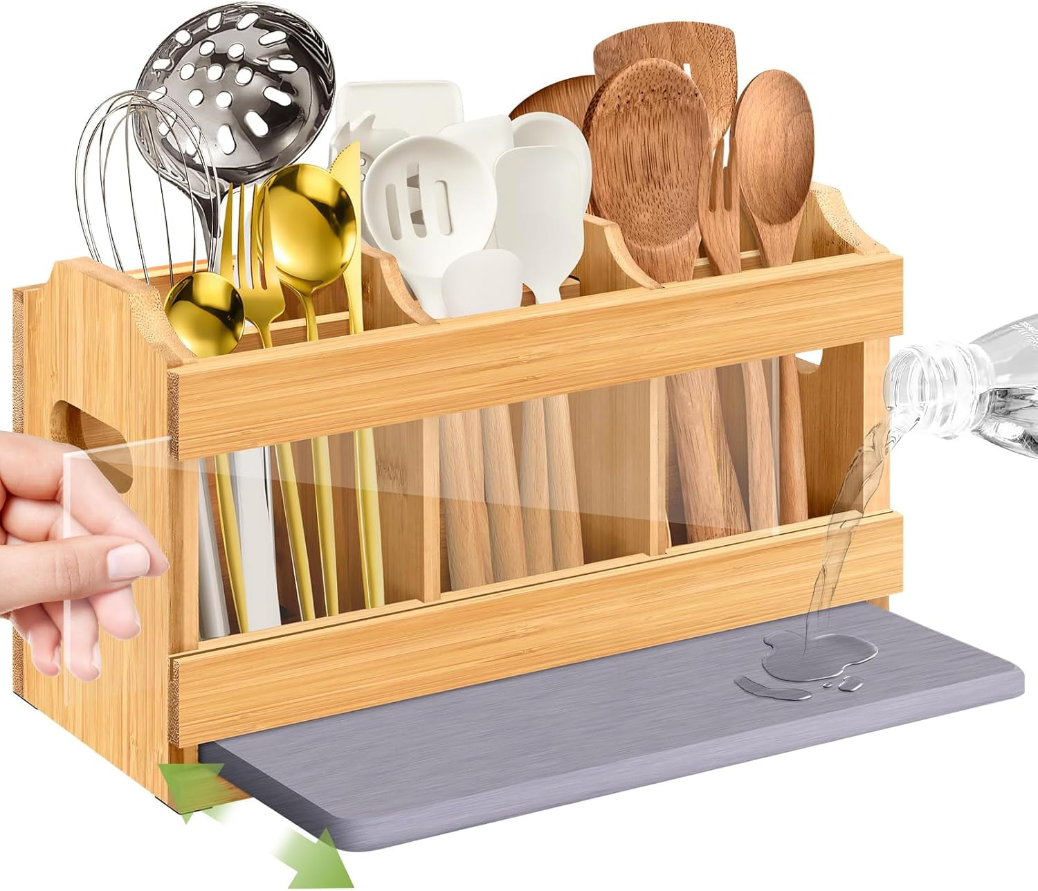 Bamboo Kitchen Utensil Holder with diatomaceous earth base, Kitchen ...