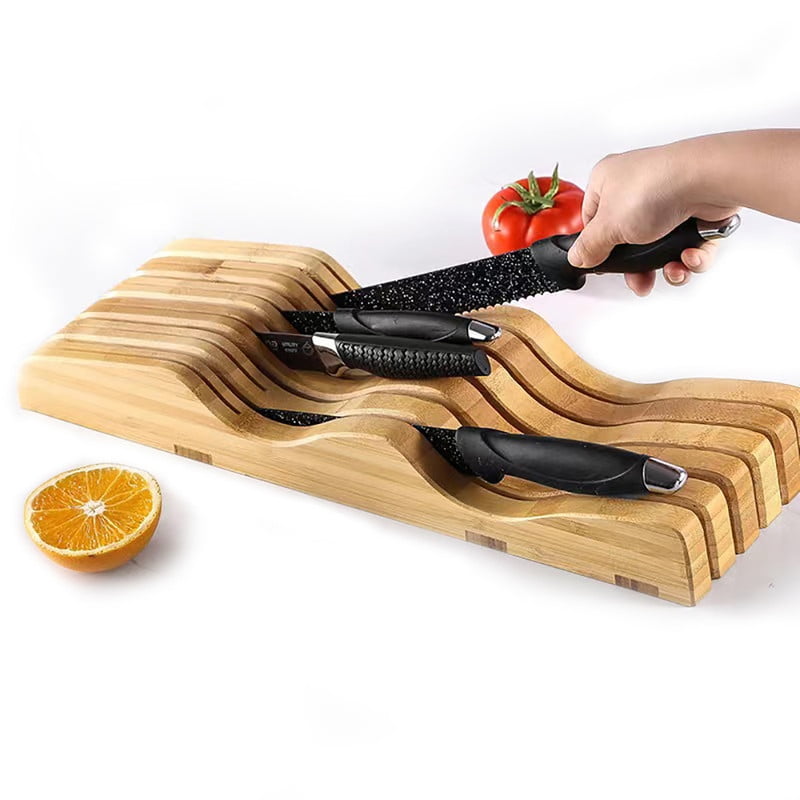 Bamboo Knife Drawer Organizer In-Drawer Knife Block for Kitchen Knife ...