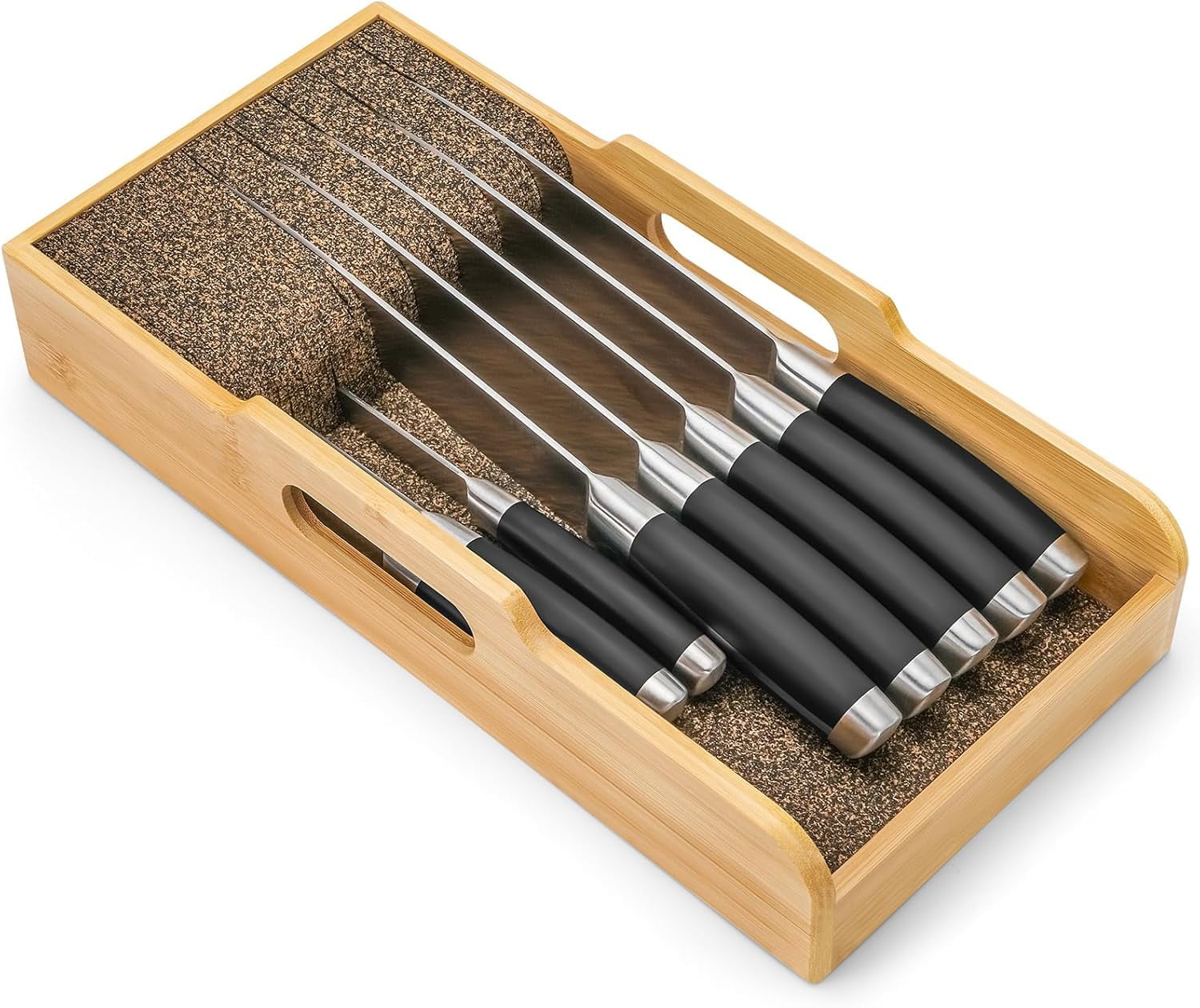 Bamboo Knife Drawer Organizer Insert - Kitchen In-Drawer Knife Block ...