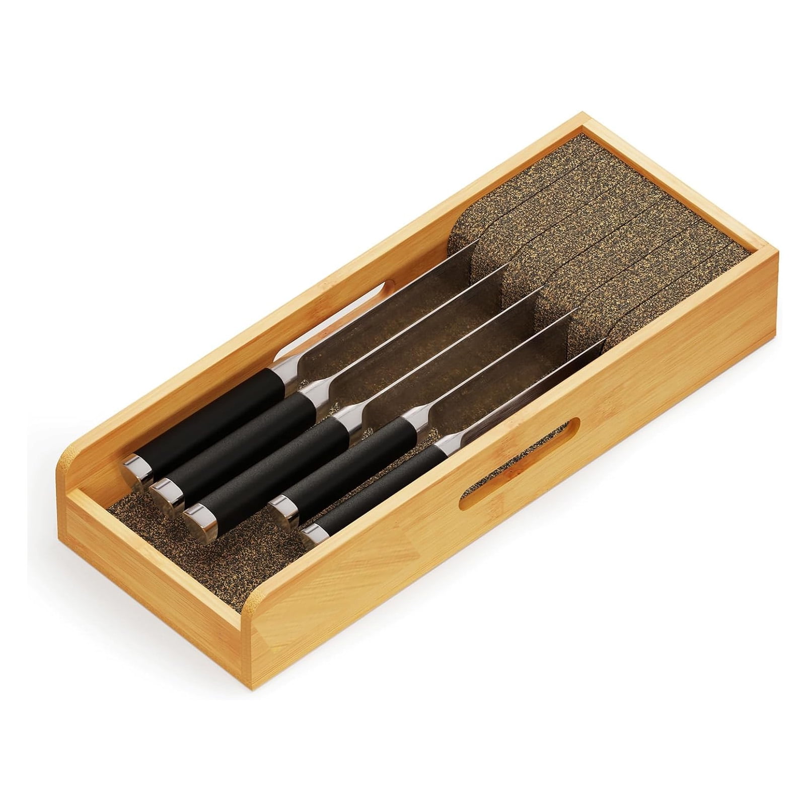 Bamboo Knife Drawer Organizer, Kitchen Steak Knife Holder, Compact ...