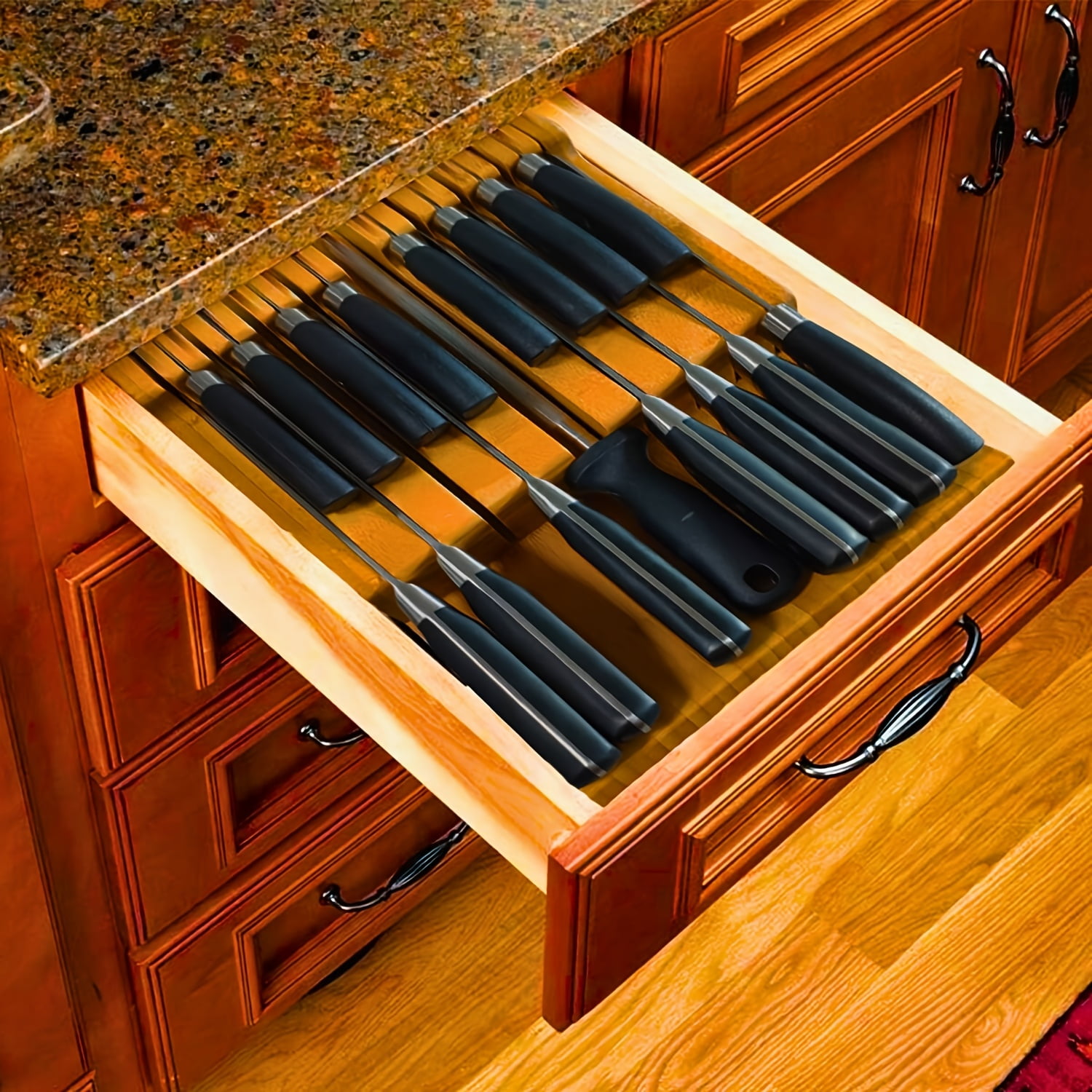 [Bamboo Knife Organizer] 16-Slot Bamboo Knife Drawer Organizer Insert ...