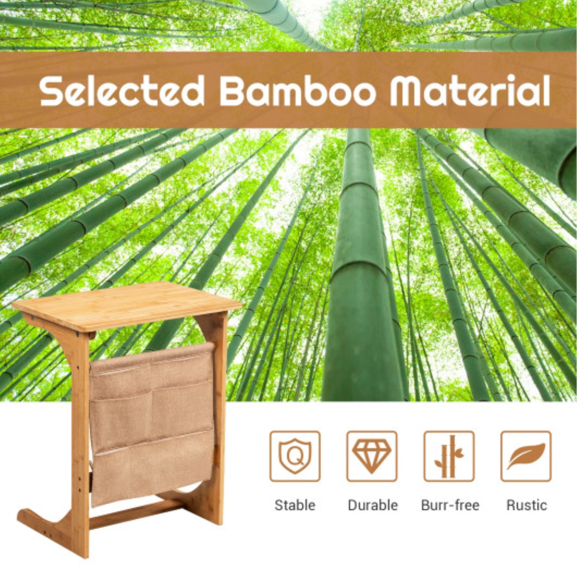 Bamboo L-Shaped Side Table with Storage Bag - Modern, Sturdy, and ...