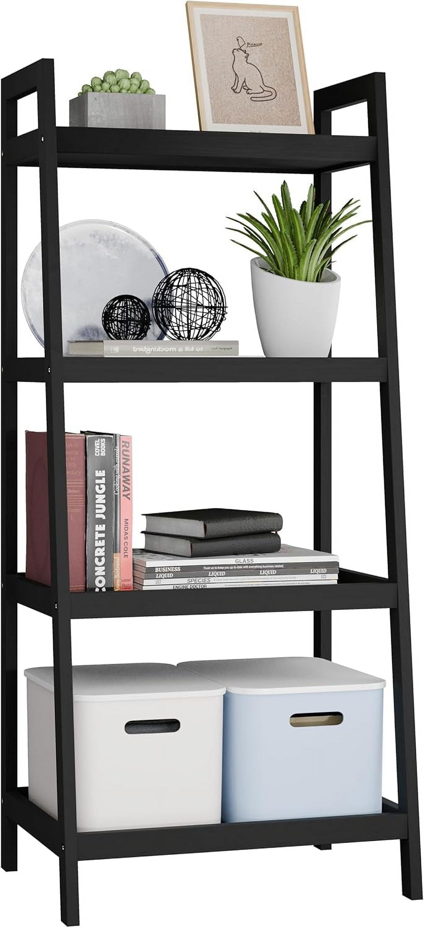 Bamboo Ladder Bookcase, Bathroom Storage Rack Organizer, 4 Tier and 5 ...