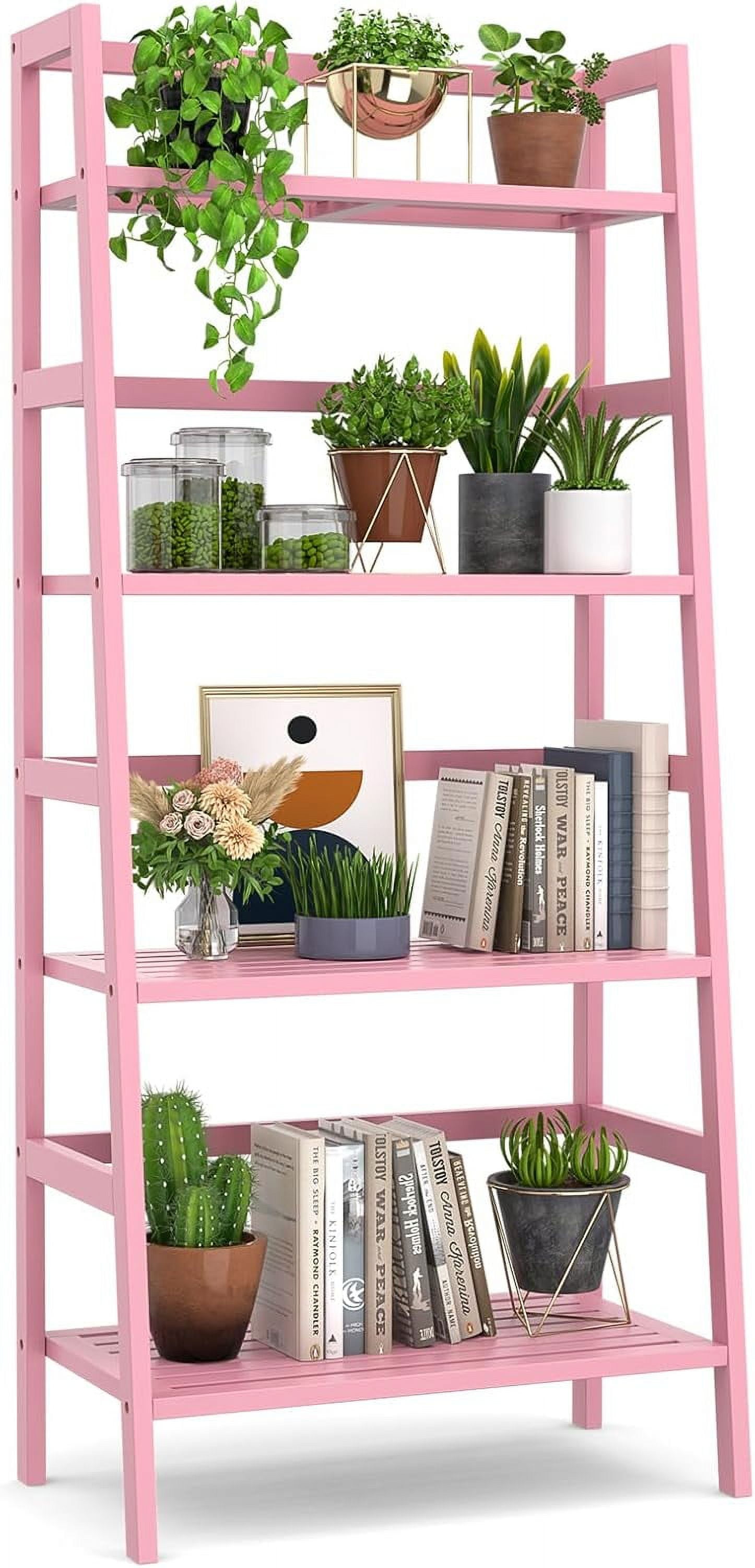 Bamboo Ladder Bookshelf, 4-Tier Ladder Shelf Open Book Shelf ...