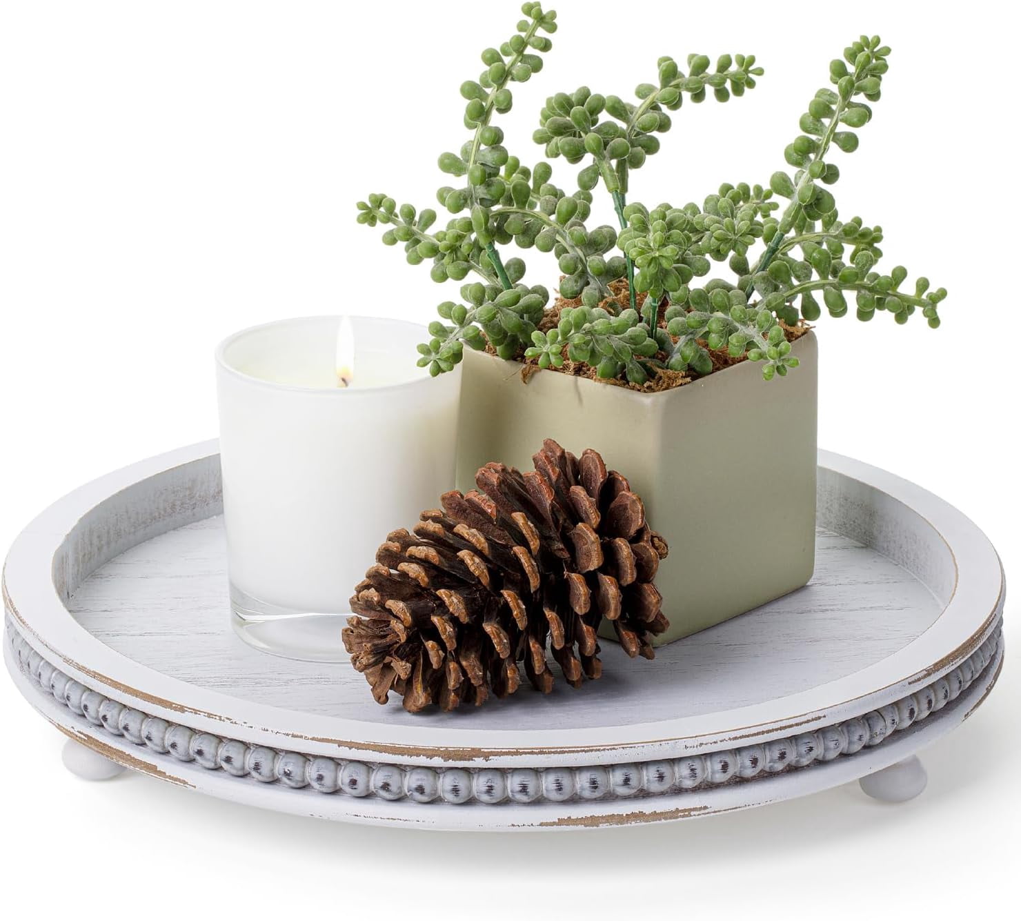 Bamboo Land- Round Decorative Trays for Coffee Table, 12", Light Gray ...