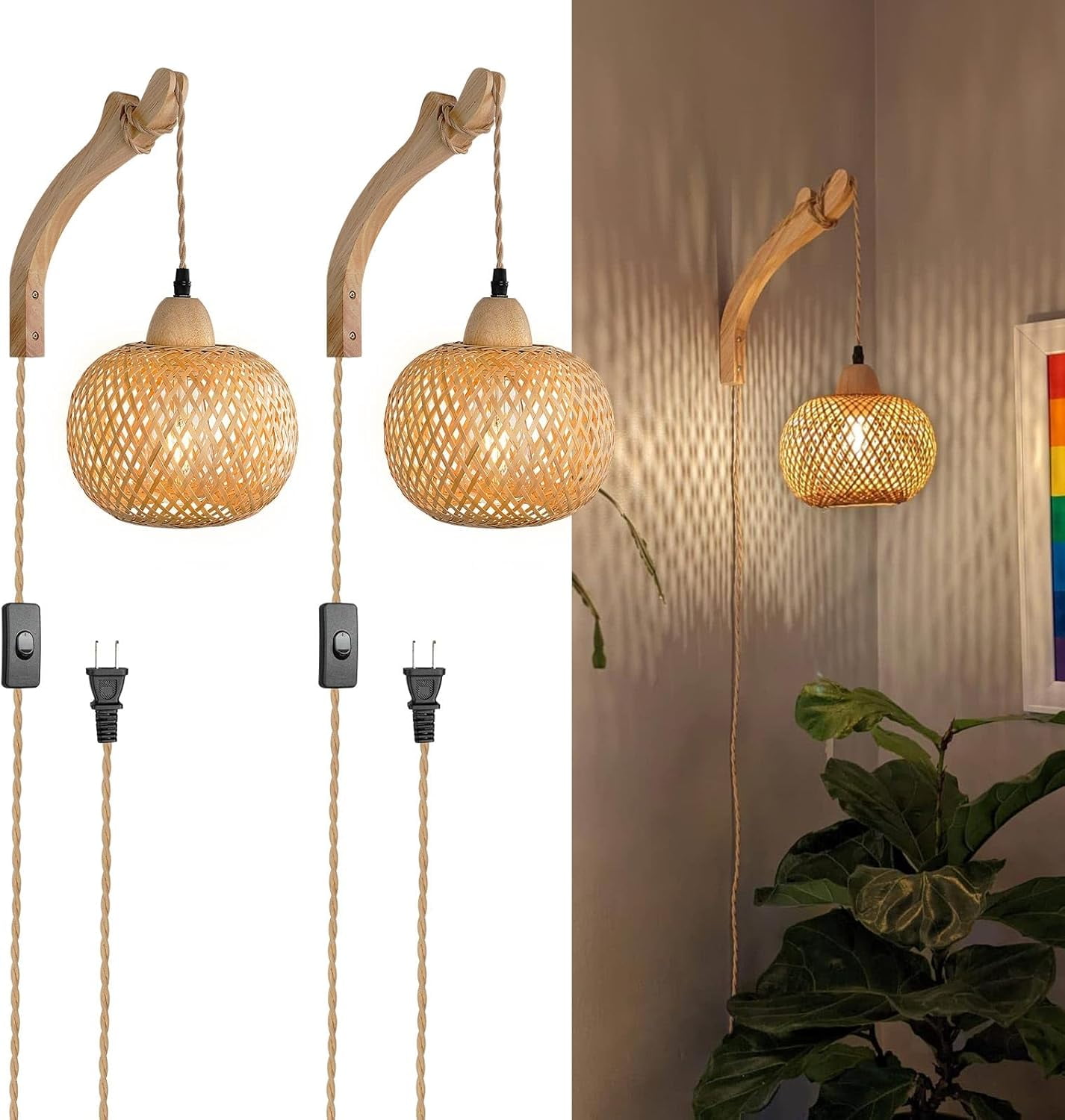 Rattan Plug In Wall Sconcenull