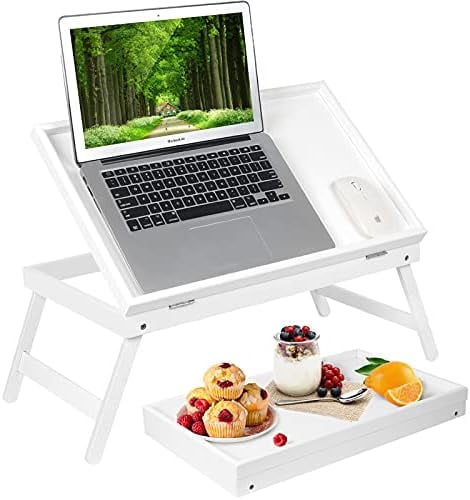 Bamboo Lap Desks Bed Table White Breakfast Tray with Folding Legs ...