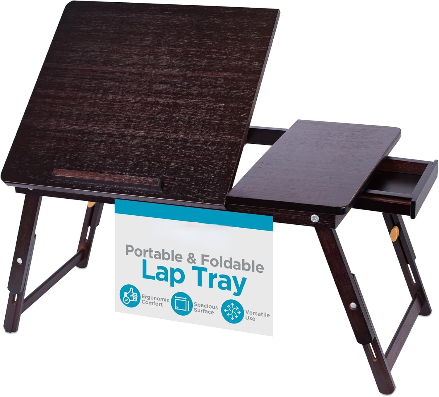 Bamboo Lap Tray with Adjustable Tilt Surface | Wooden with Folding Legs ...