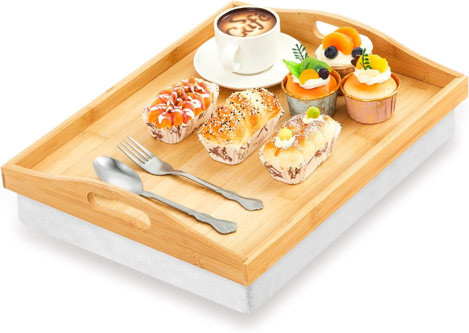 Bamboo Lap Tray with Detachable Pillow 16.9'' x 13'' Lap Desk with ...