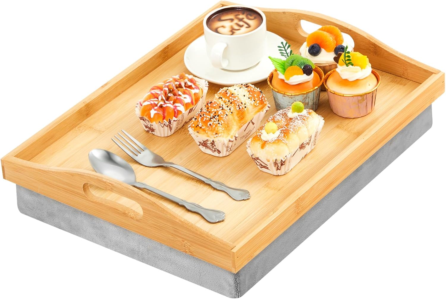 Bamboo Lap Tray with Detachable Pillow 16.9'' x 13'' Lap TV Trays Lap ...