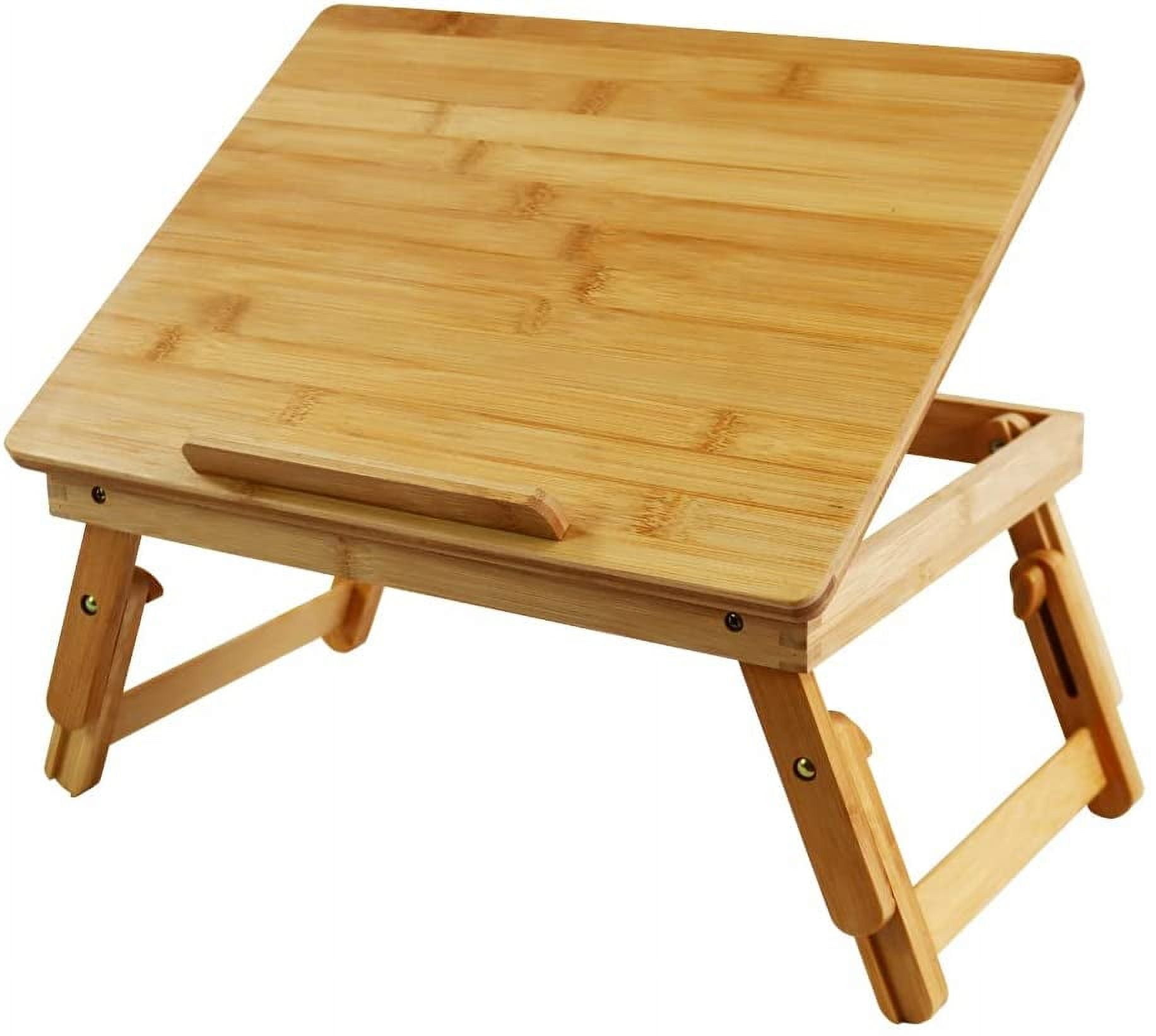 Bamboo Laptop Desk with Folding Legs Tilting Surface Workstation Table ...
