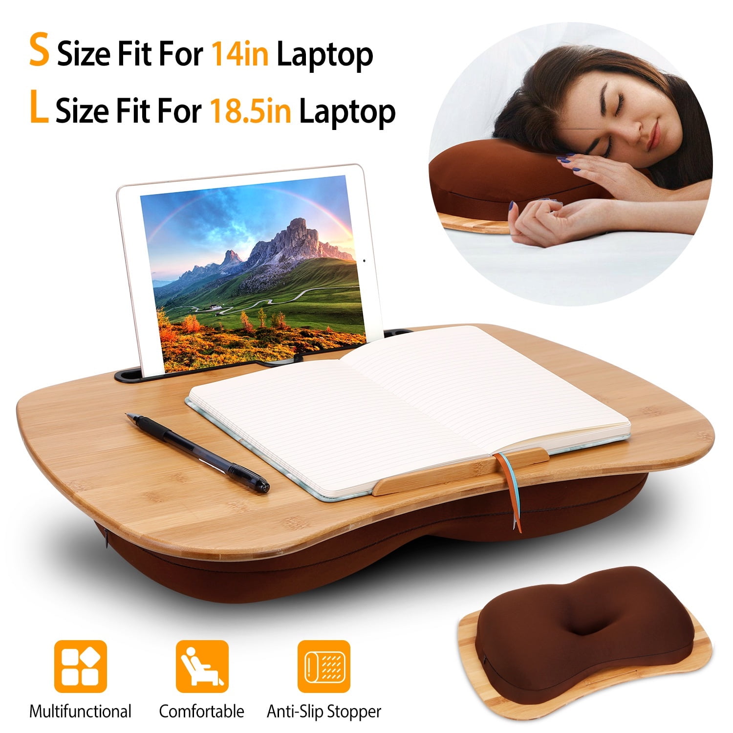 Bamboo Laptop Lap Desk - Adjustable Stand with Soft Cushion for 18.5 ...
