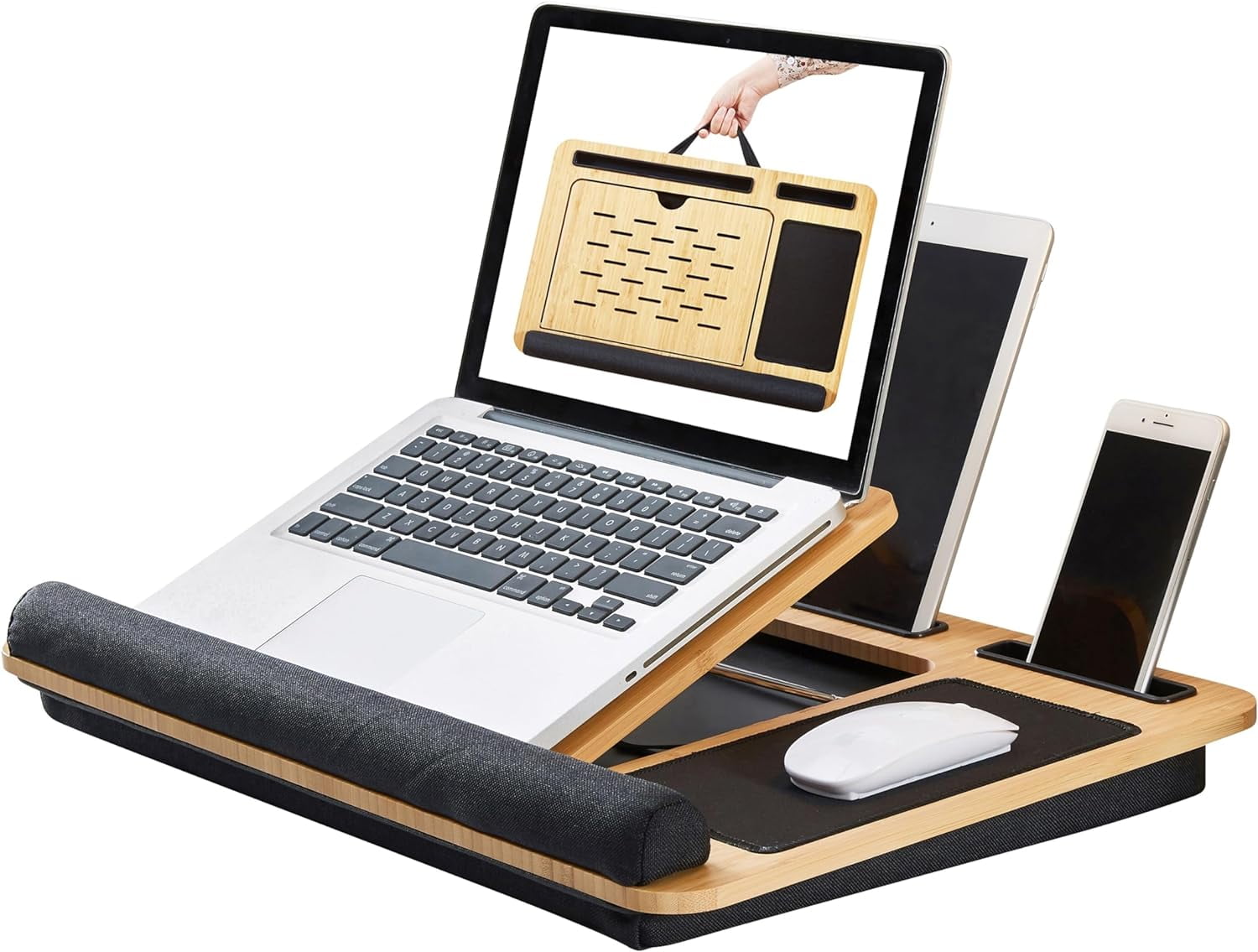Bamboo Laptop Lap Desk Angle Adjustable, Sofa Bed Desk Portable with ...