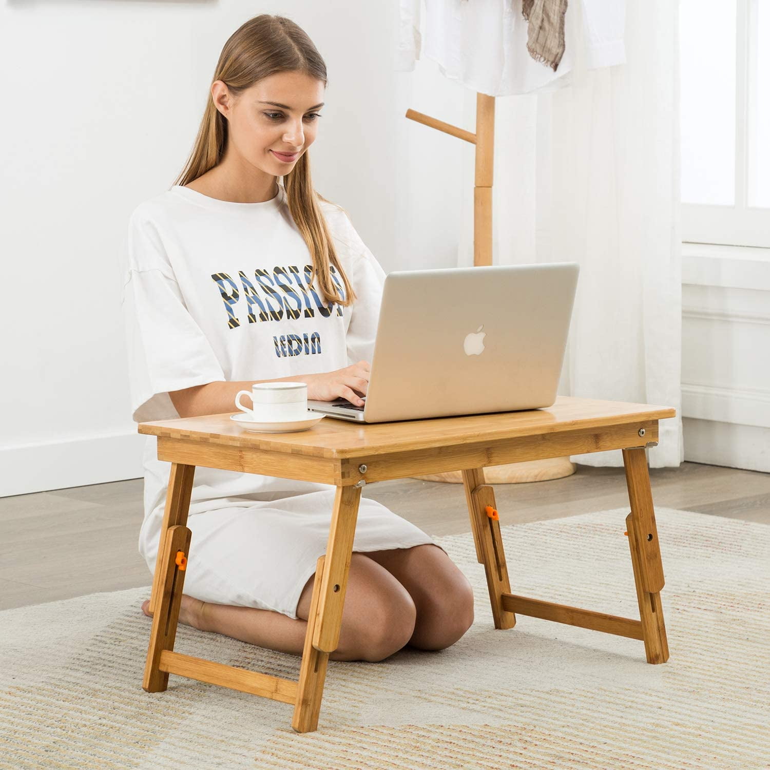 Bamboo Laptop Tray Desk - Foldable Adjustable Floor Table for Home ...