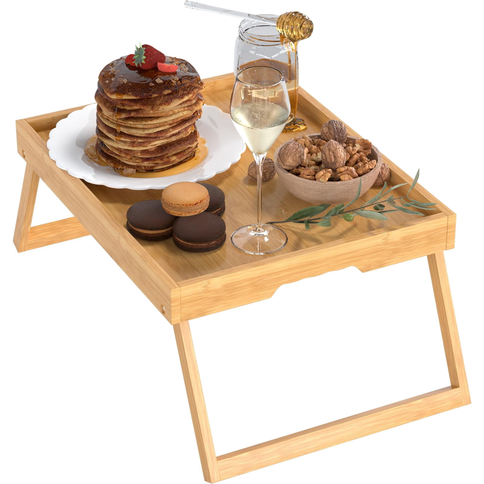 Bamboo Large Serving Tray Multi-Use Bed Table for Breakfast, Laptop ...