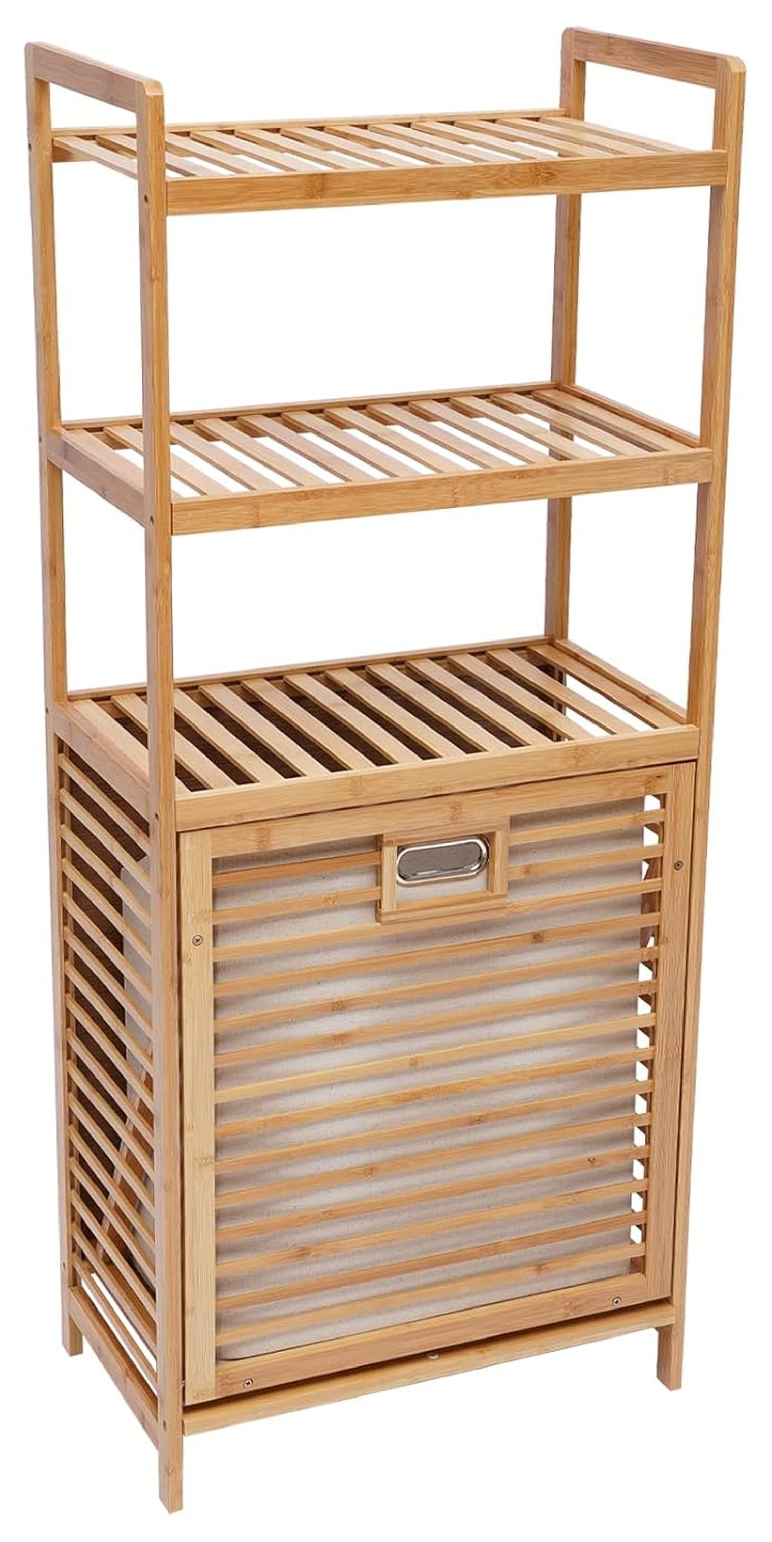 Bamboo Laundry Hamper, 3-Tier Storage Cabinet, Tilt-Out Hamper with ...