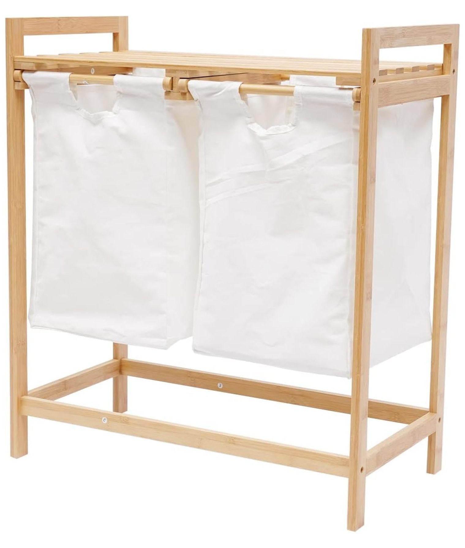 Bamboo Laundry Hamper Basket, 2 Sections Laundry Clothes Hamper Sorter with Removable Sliding ...