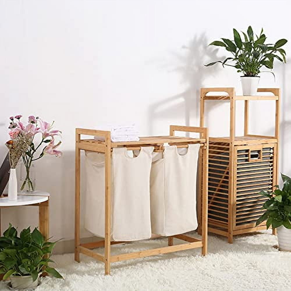 Bamboo Laundry Hamper Large Divided Double Laundry Basket with ...
