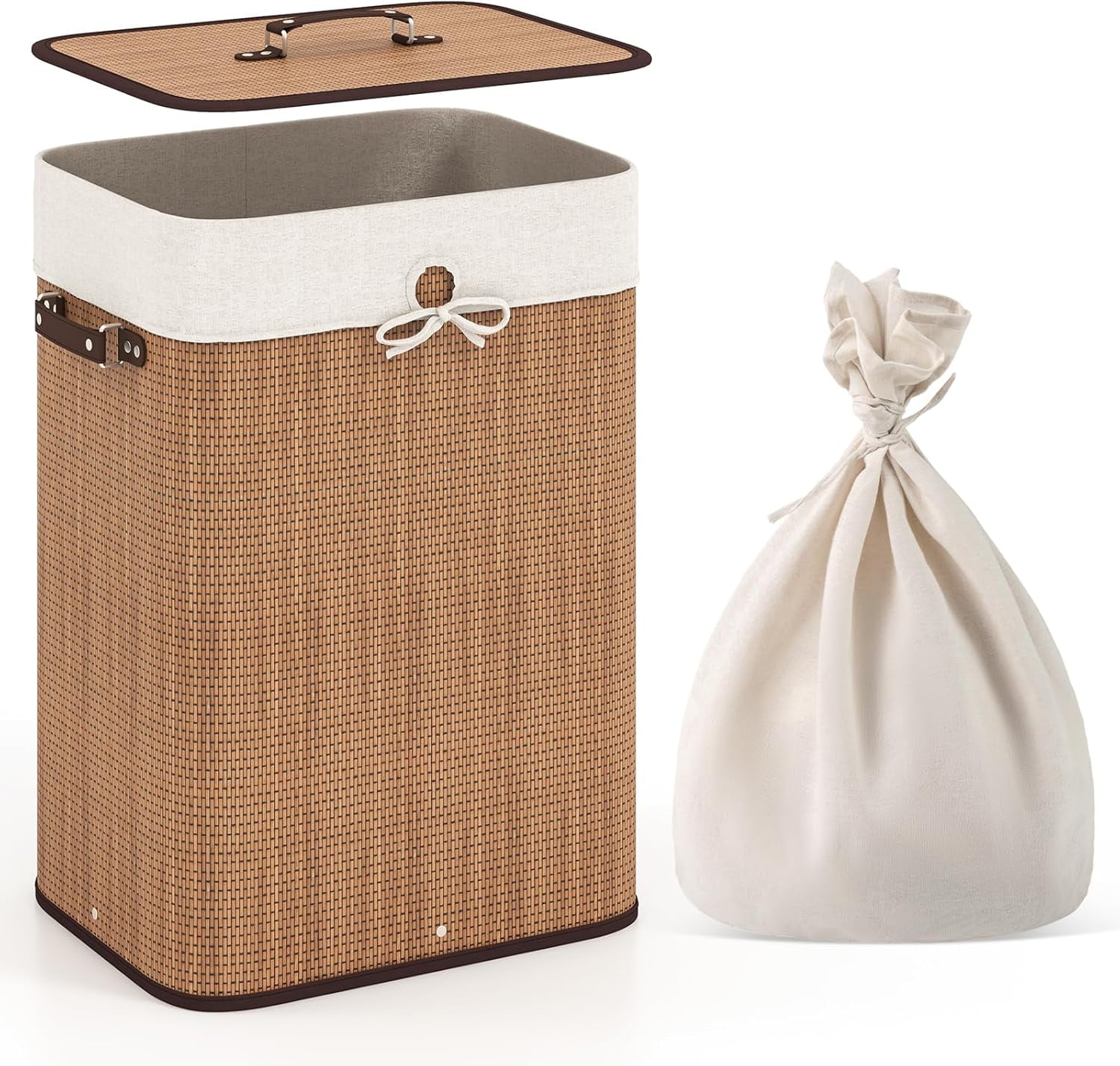 Bamboo Laundry Hamper with Lid, 72L Large & Tall Clothes Hamper with ...