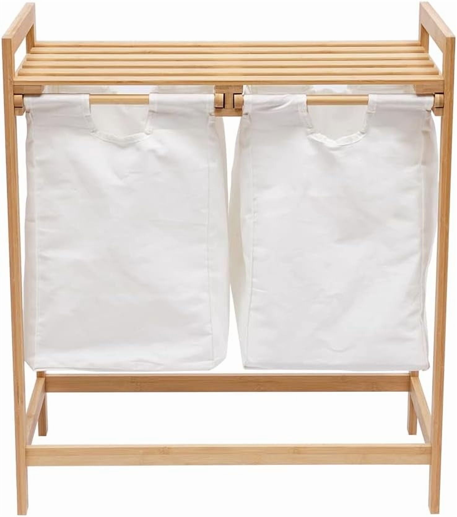 Bamboo Laundry Hamper and Shelf, Bamboo Hamper with Dual Compartments 2 ...