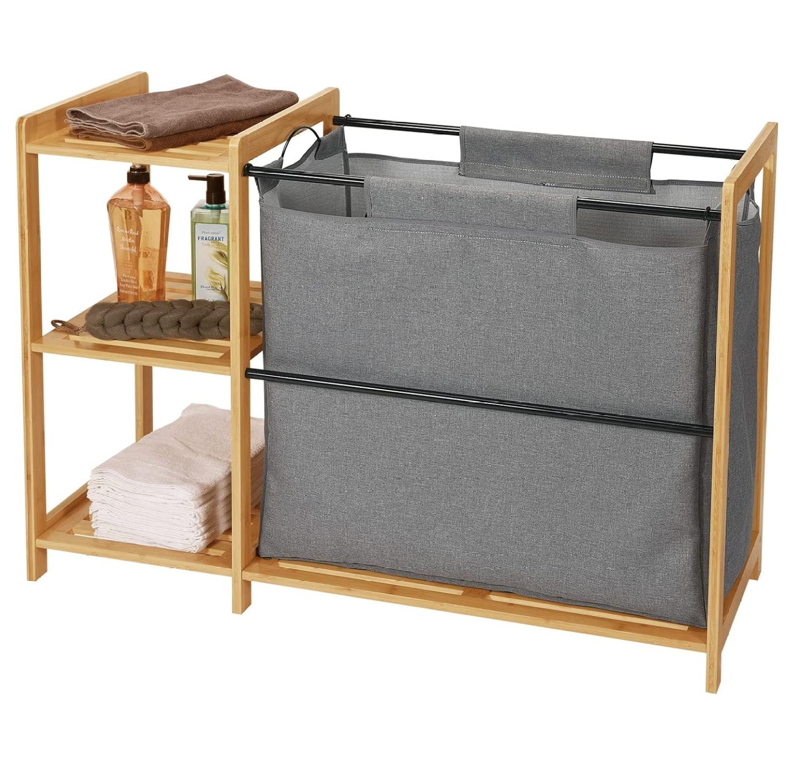 Bamboo Laundry Hamper with Shelves - Freestanding Laundry Hamper Basket ...