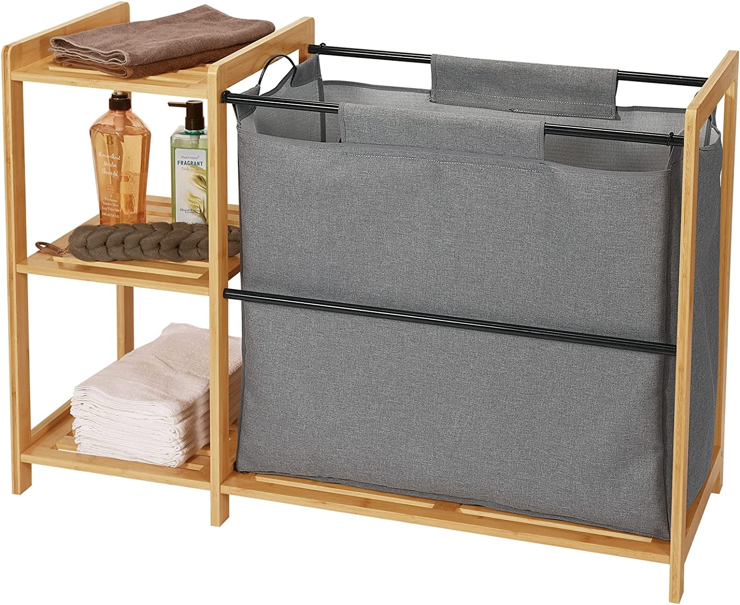 Bamboo Laundry Hamper with Shelves - Freestanding Laundry Hamper Basket ...